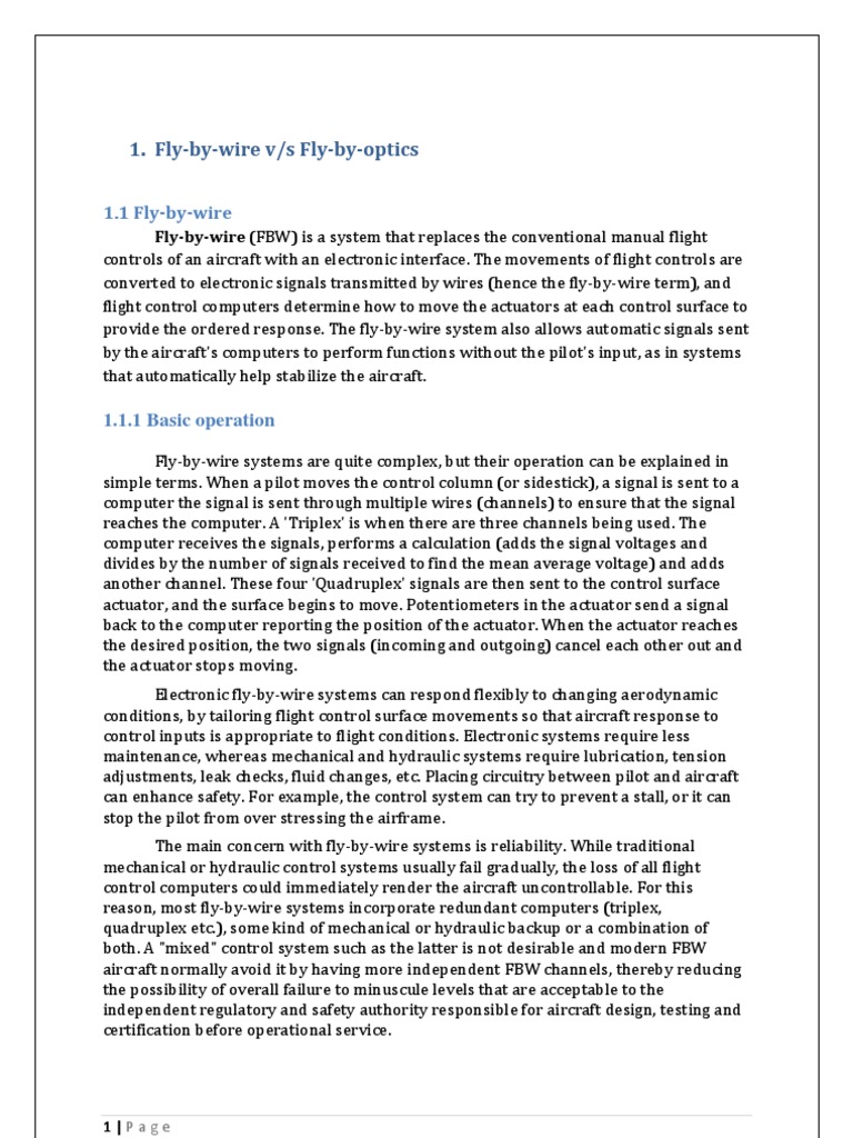 Fly by Wire and Fly by Optics | PDF | Flight Dynamics (Fixed Wing ...