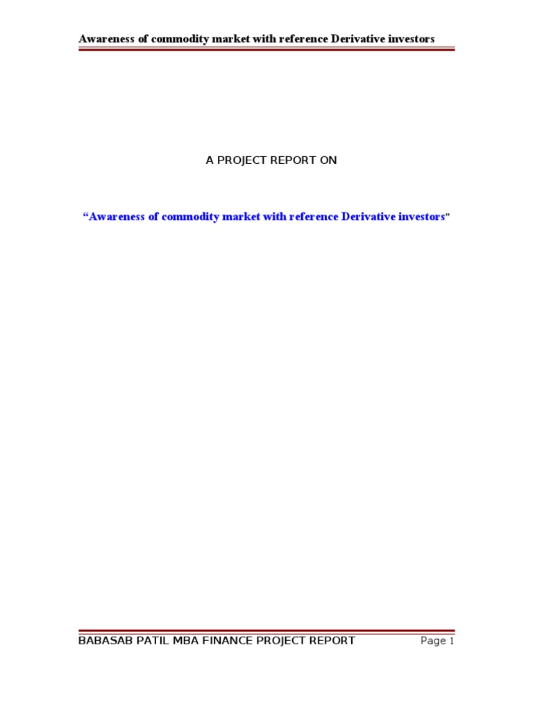 Awareness of Commodity Market A Project Report On Mba Finance | PDF ...