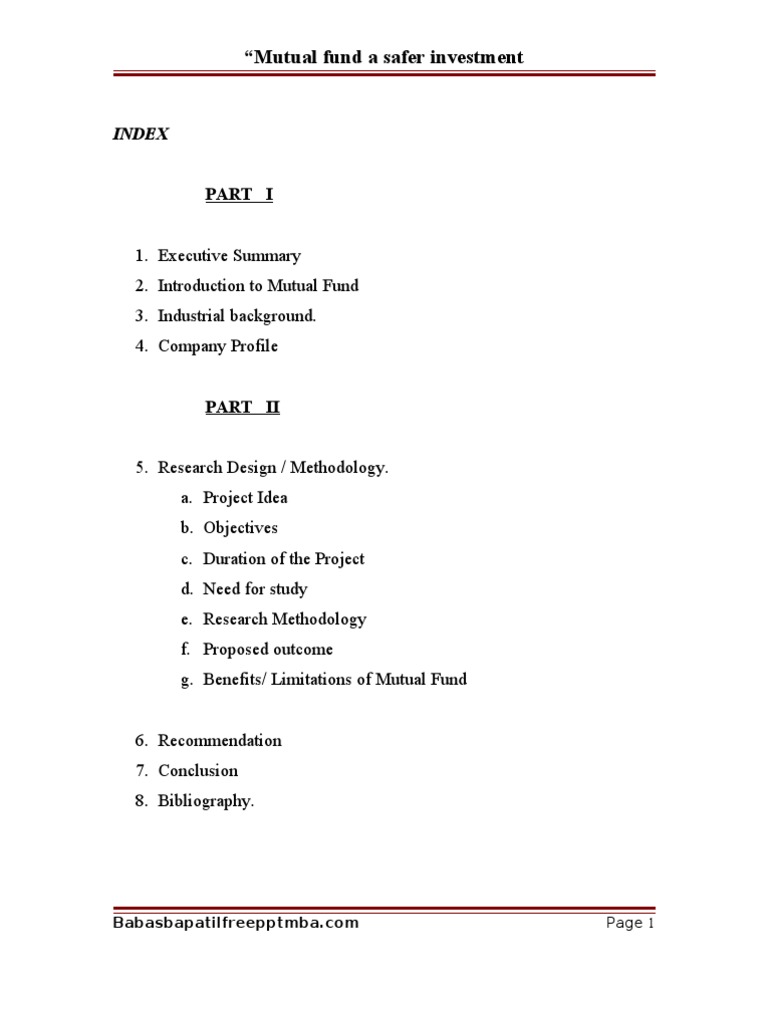 A PROJECT REPORT On Mutual Fund A Safer Investment | PDF | Mutual Funds ...