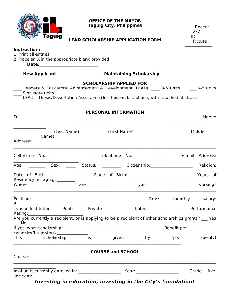 LANI Scholarship Form - LEAD | PDF | Thesis | Government