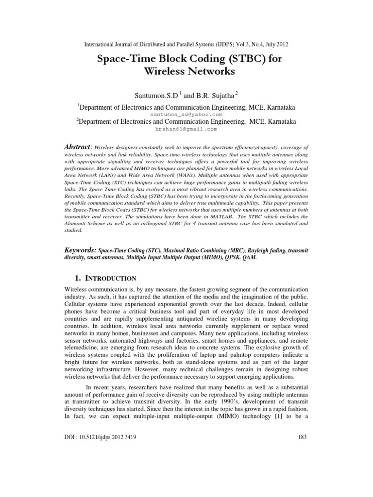 Space Time Block Coding Stbc For Wireless Networks Pdf Mimo Television 