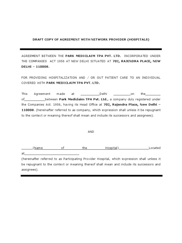Hospital Agreement | PDF | Hospital | Patient