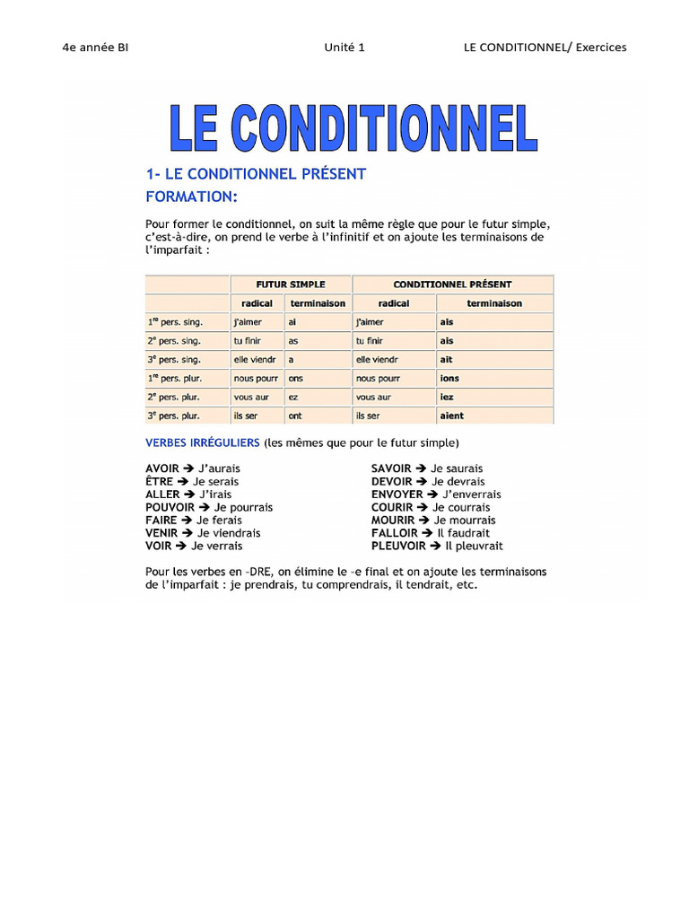Exercices Sur Le Conditionnel Présent - 4e | PDF