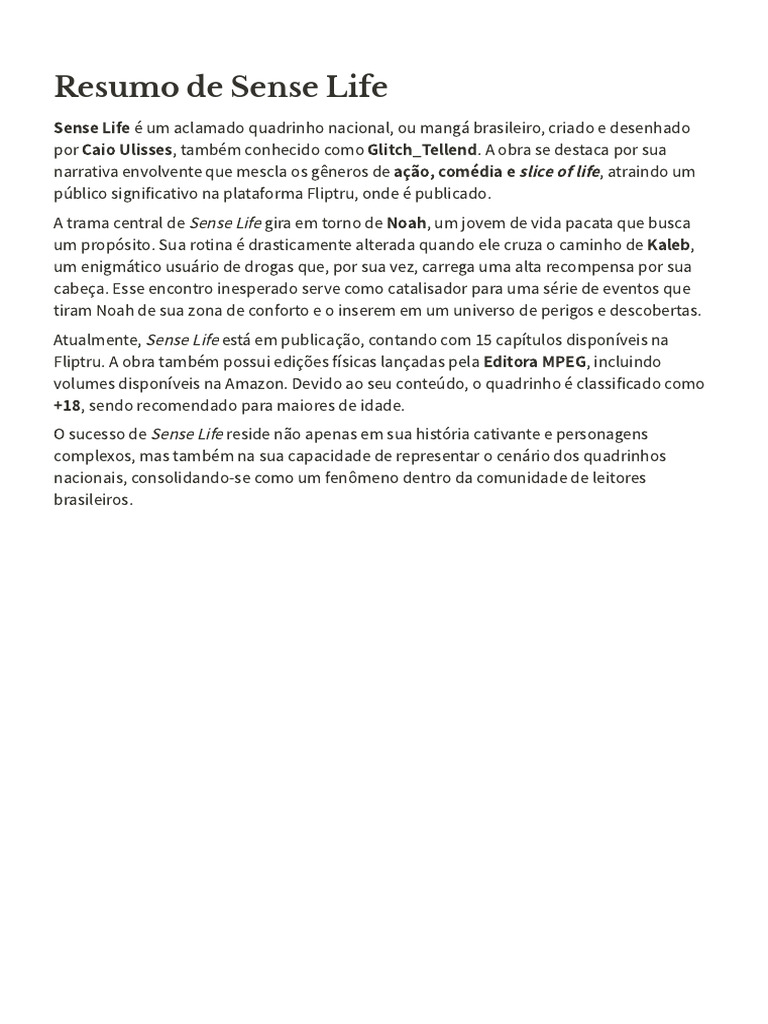 Resumo de Sense Life | PDF