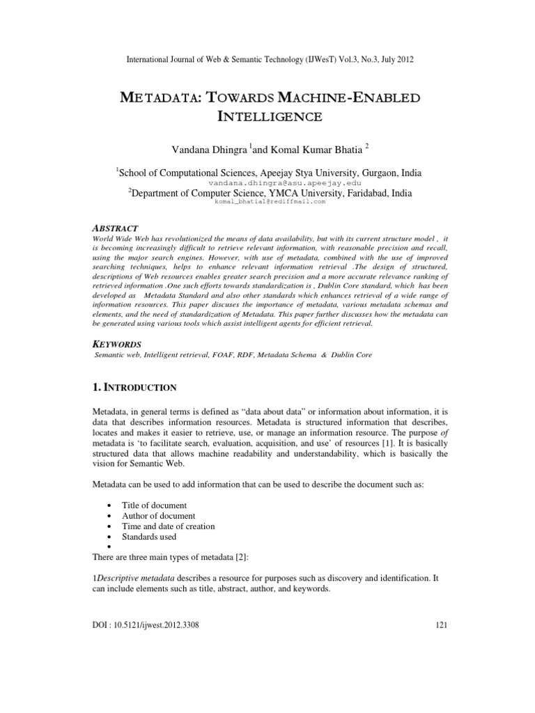 Metadata: Towards Machine-Enabled Intelligence | PDF | Metadata | Resource Description Framework