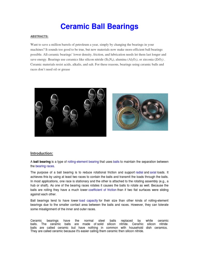 Ceramic Ball Bearings | PDF | Bearing (Mechanical) | Ceramics
