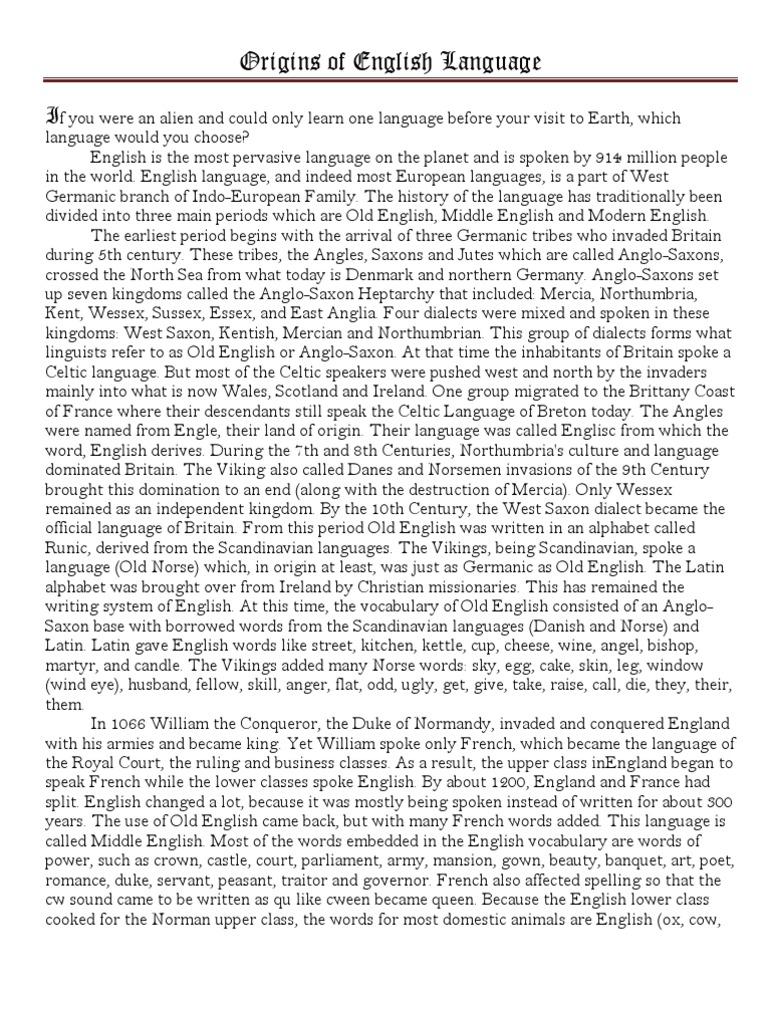 Origins of English Language | PDF | Anglo Saxons | Wessex