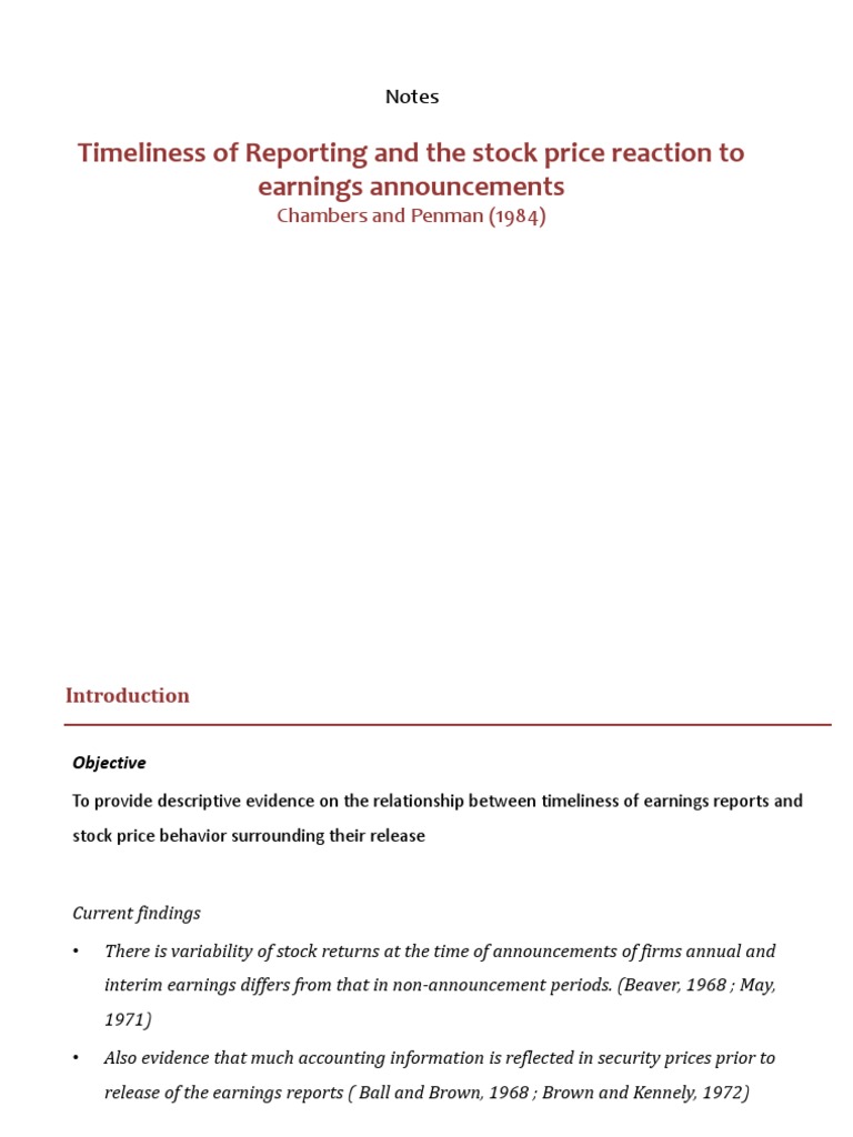 Notes - Timeliness of Reporting and Stock Price Reaction To Earnings ...
