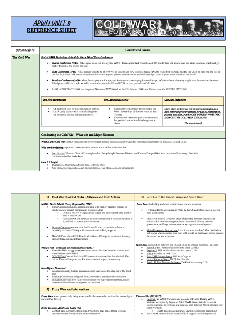 Chance Salter - APWH UNIT 8 Pt. 1 Cheat Sheet | PDF | Cold War | Soviet ...