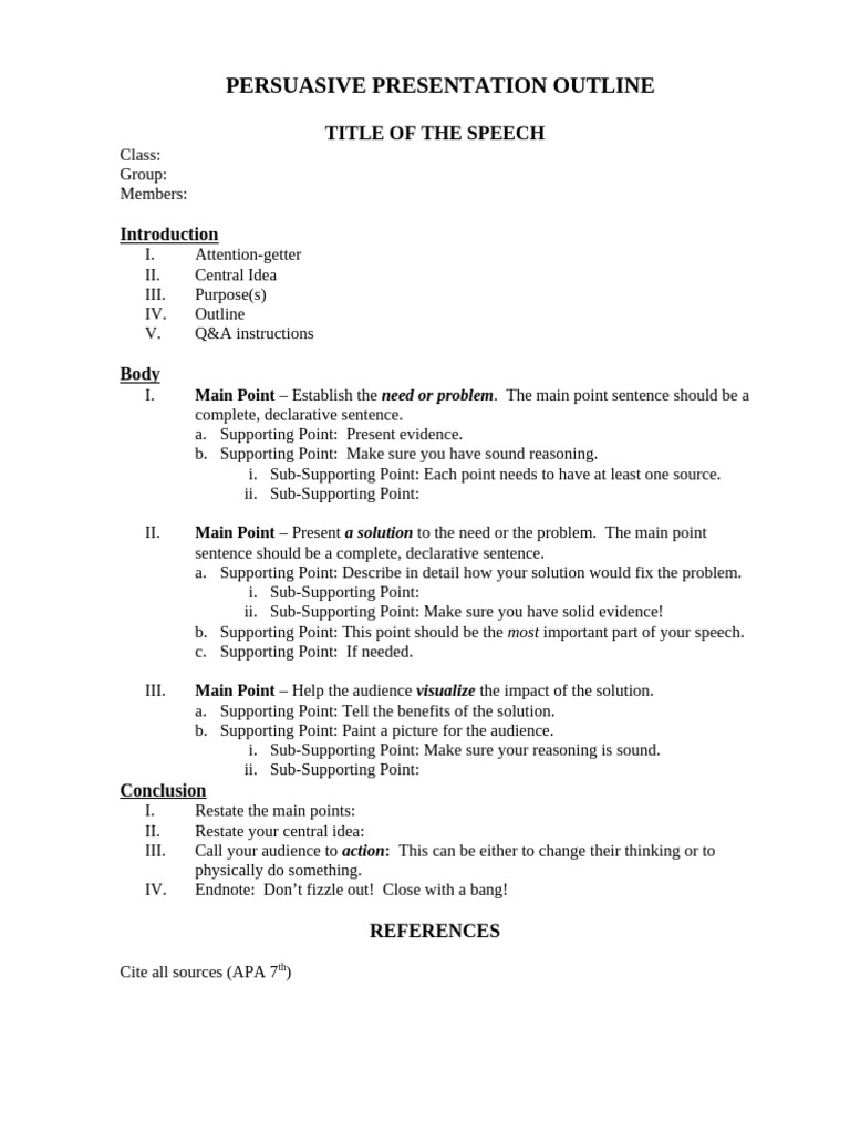 Persuasive Presentation Outline Template | PDF