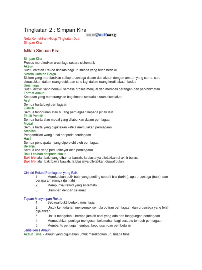 Tingkatan 2 Simpan Kira Kira | PDF