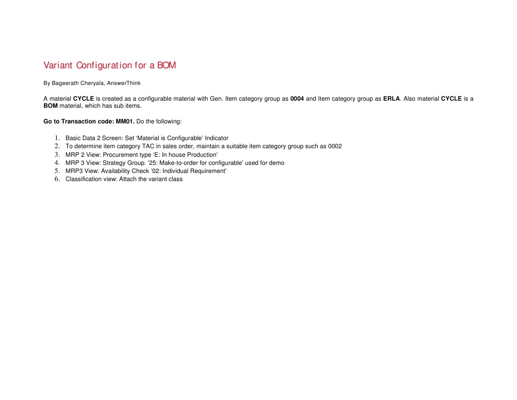 BOM Variant Configuration Overview | PDF