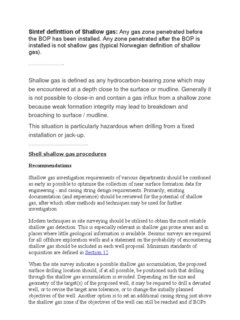 Shallow Gas Summary | PDF | Oil Well | Casing (Borehole)