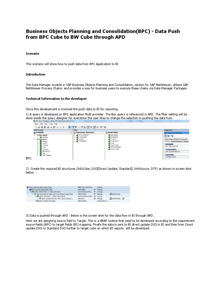 Data Push From BPC Cube To BW Cube Through APD | PDF