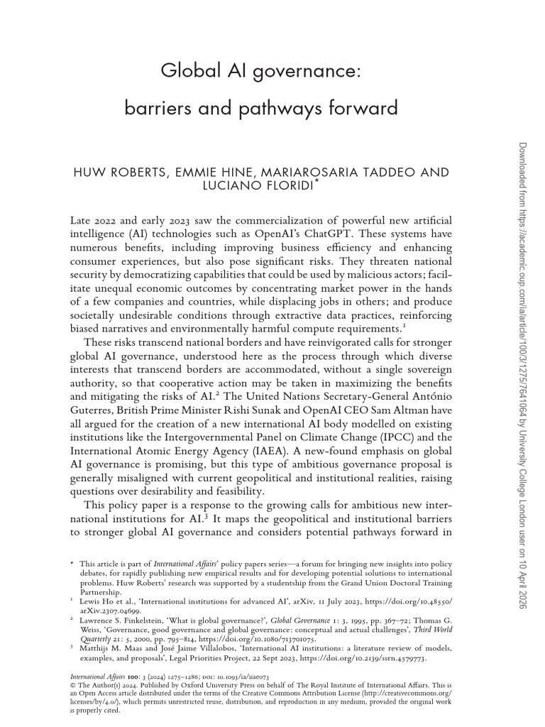 Global AI Governance- Barriers and Pathways Forward | PDF | Artificial ...