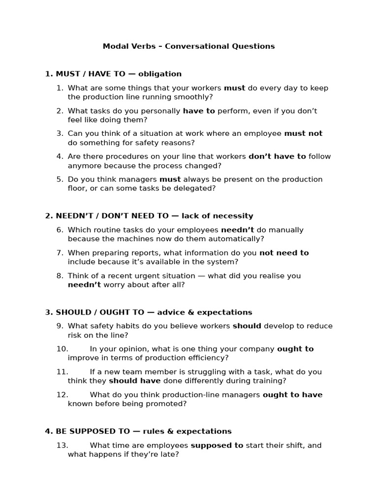 Modal Verbs – Conversational Questions | PDF