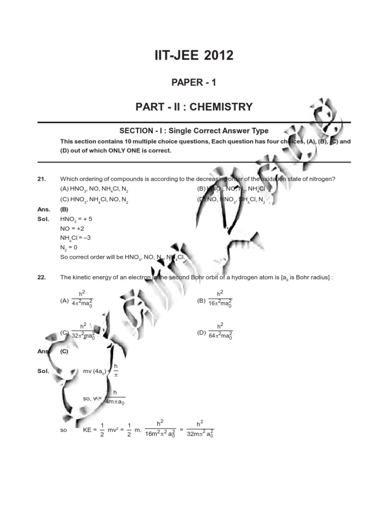 IIT Paper 1 Chemistry 2012 | PDF | Solubility | Hydrogen