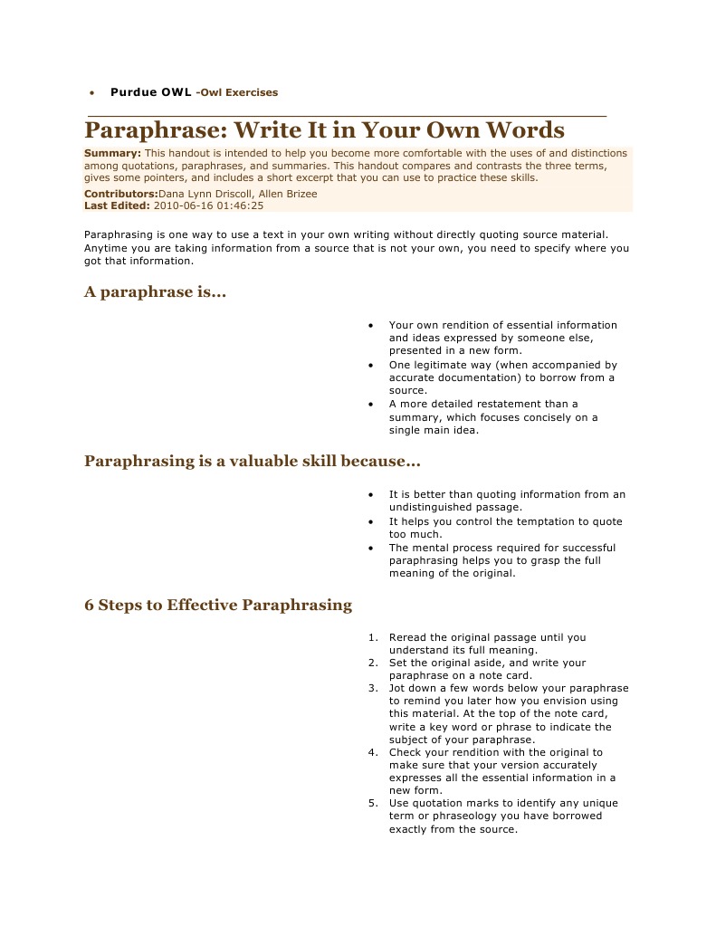 Notes On Paraphrasing | PDF