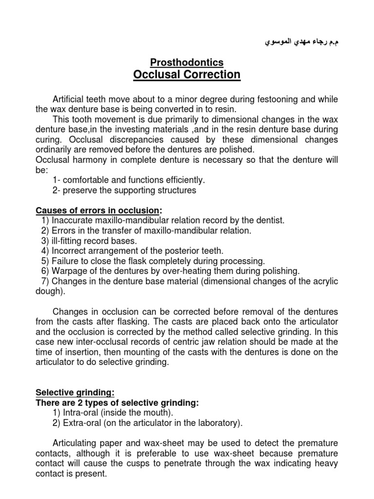 Occlusal Correction | PDF | Dentures | Dental Anatomy