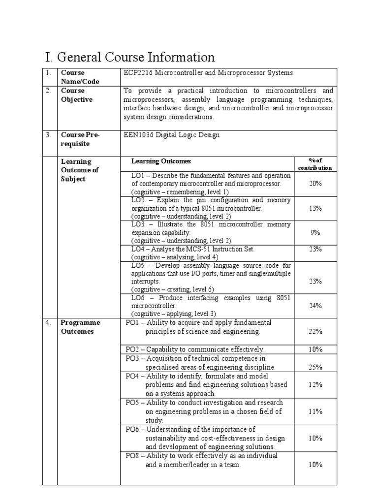 Lecture Plan ECP2216 Sem1 2012 2013 | PDF | Microcontroller | Engineering