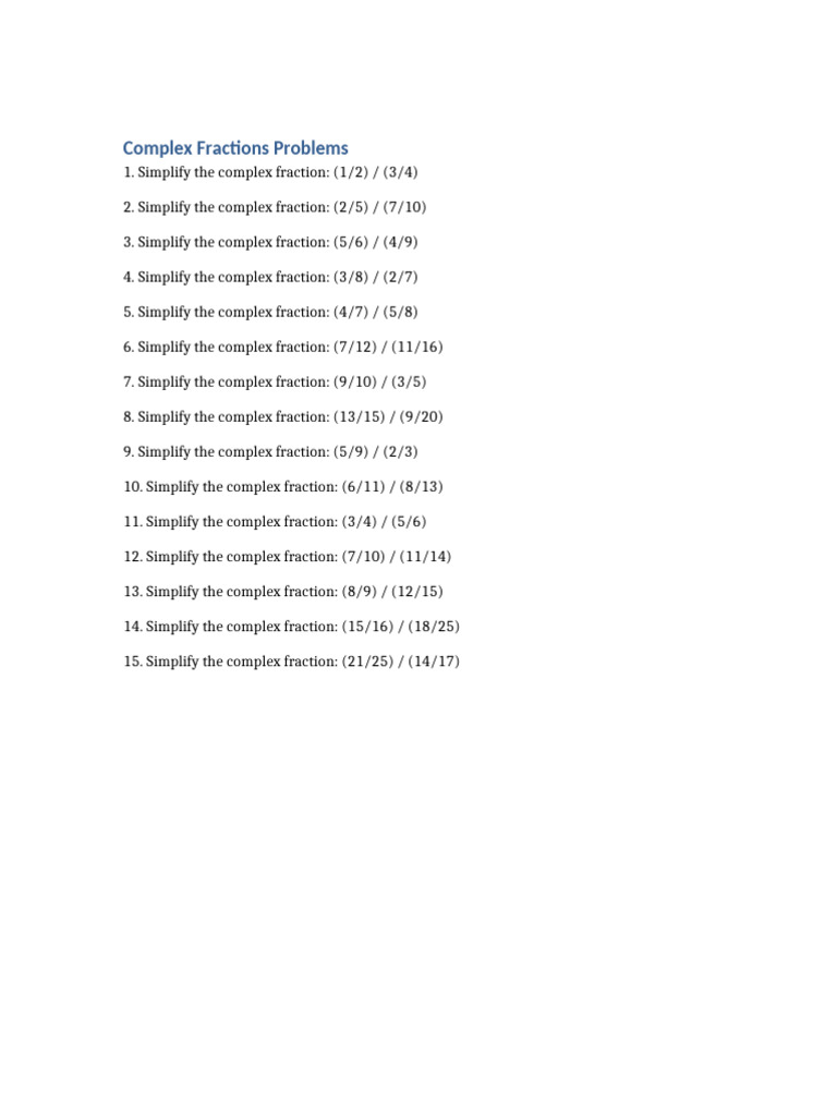Complex Fractions Problems | PDF