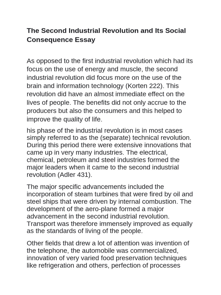 The Second Industrial Revolution and Its Social Consequence Essay | PDF ...