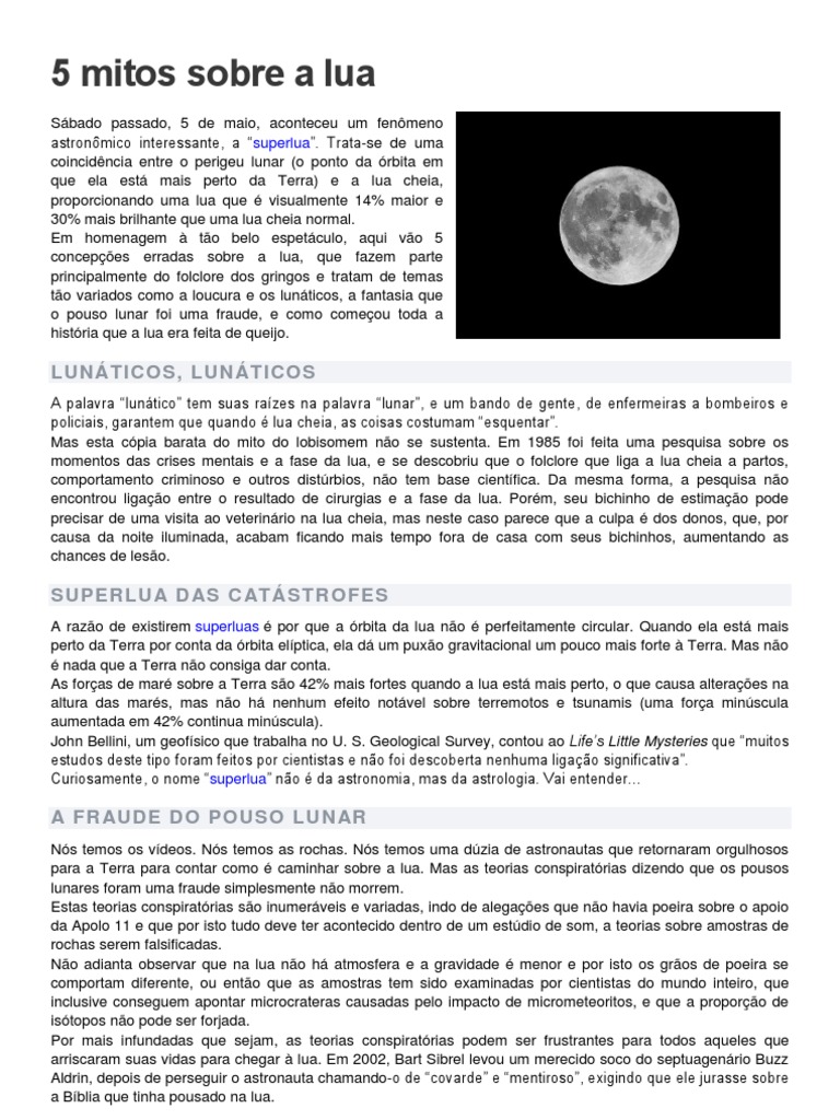 5 Mitos Sobre A Lua | PDF | Lua | Queijo