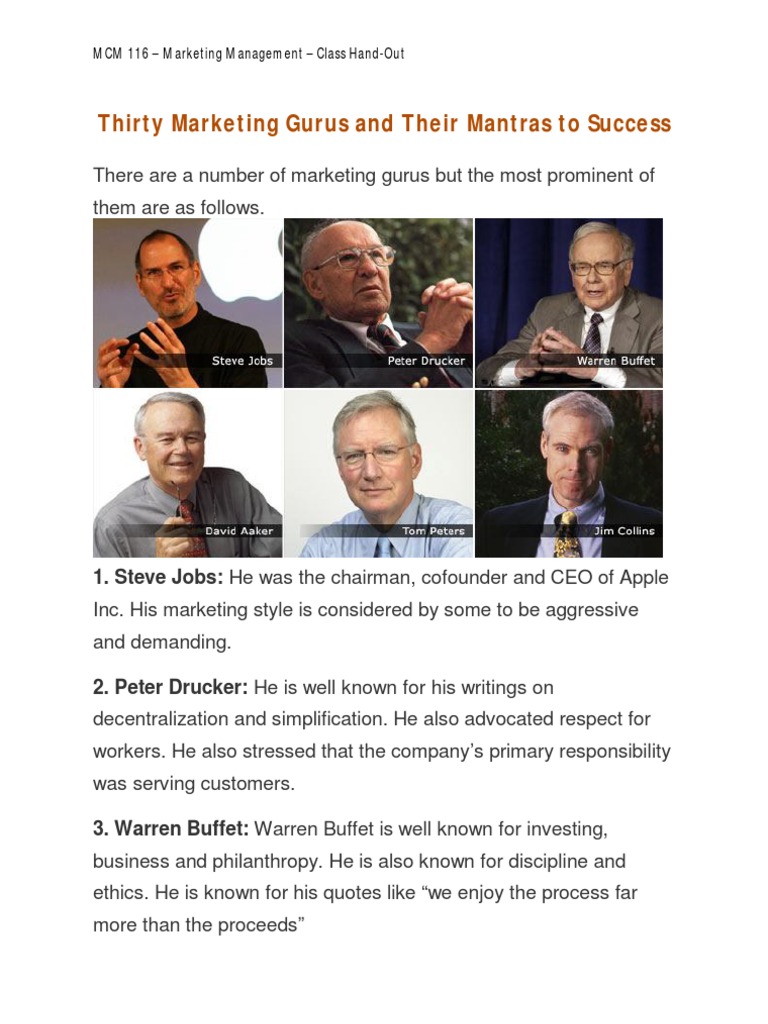 Thirty Marketing Gurus and Their Mantras To Success | PDF | Digital ...