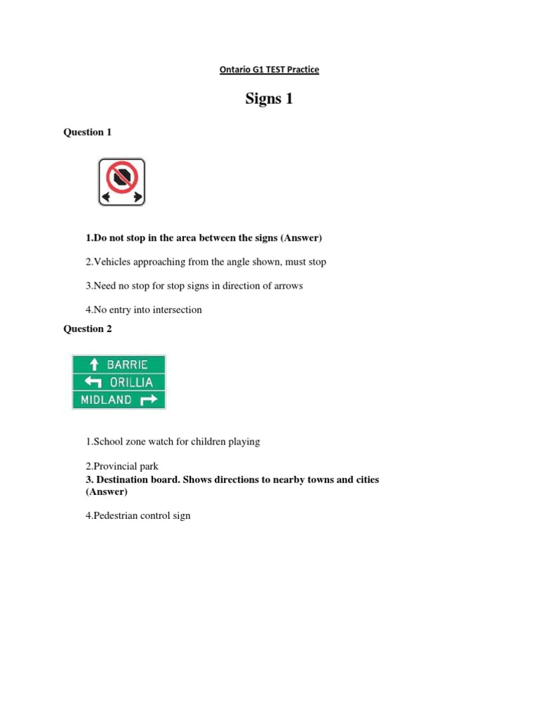 Ontario G1 TEST Practice | PDF | Transport Safety | Traffic
