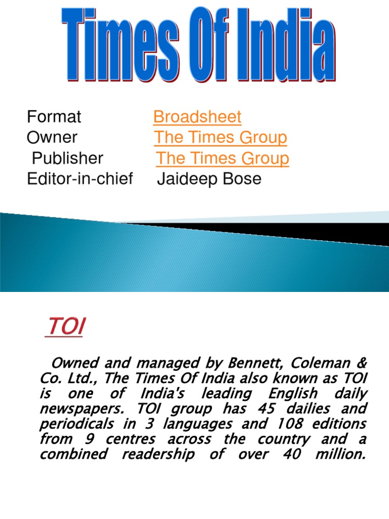 A Brief History and Overview of The Times of India Newspaper | PDF ...