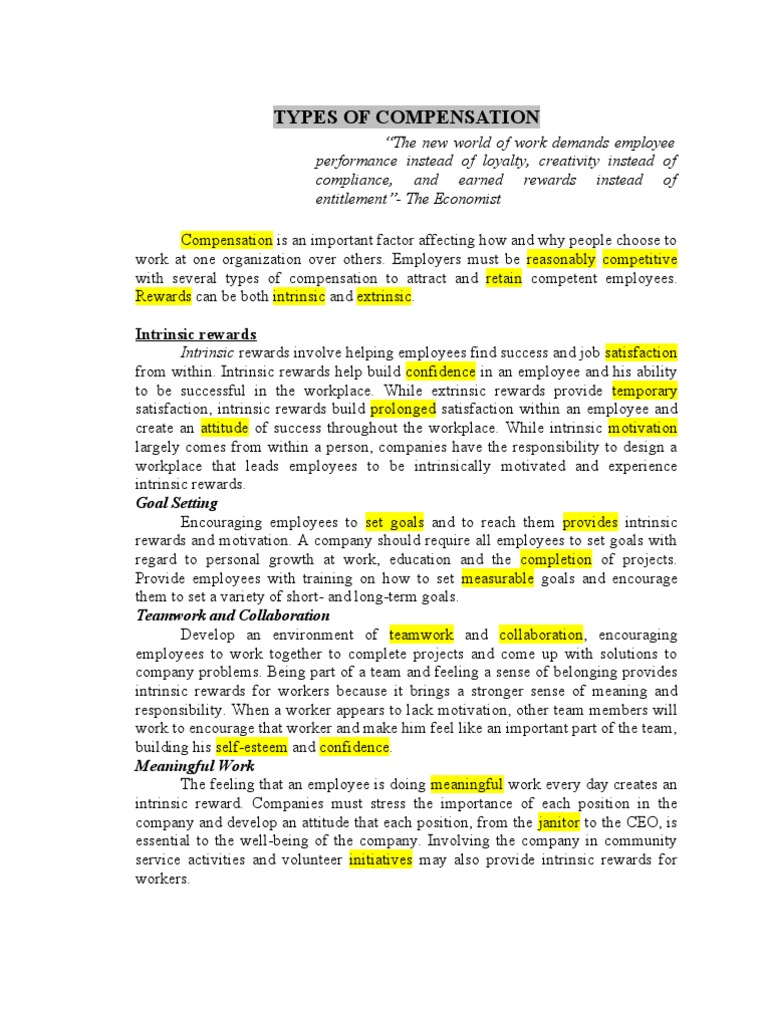 Types of Compensation | PDF | Employee Benefits | Salary