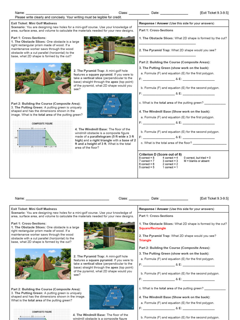 Formative Assessment [Exit Ticket] 8.5_9.3 - Google Docs | PDF | Area ...