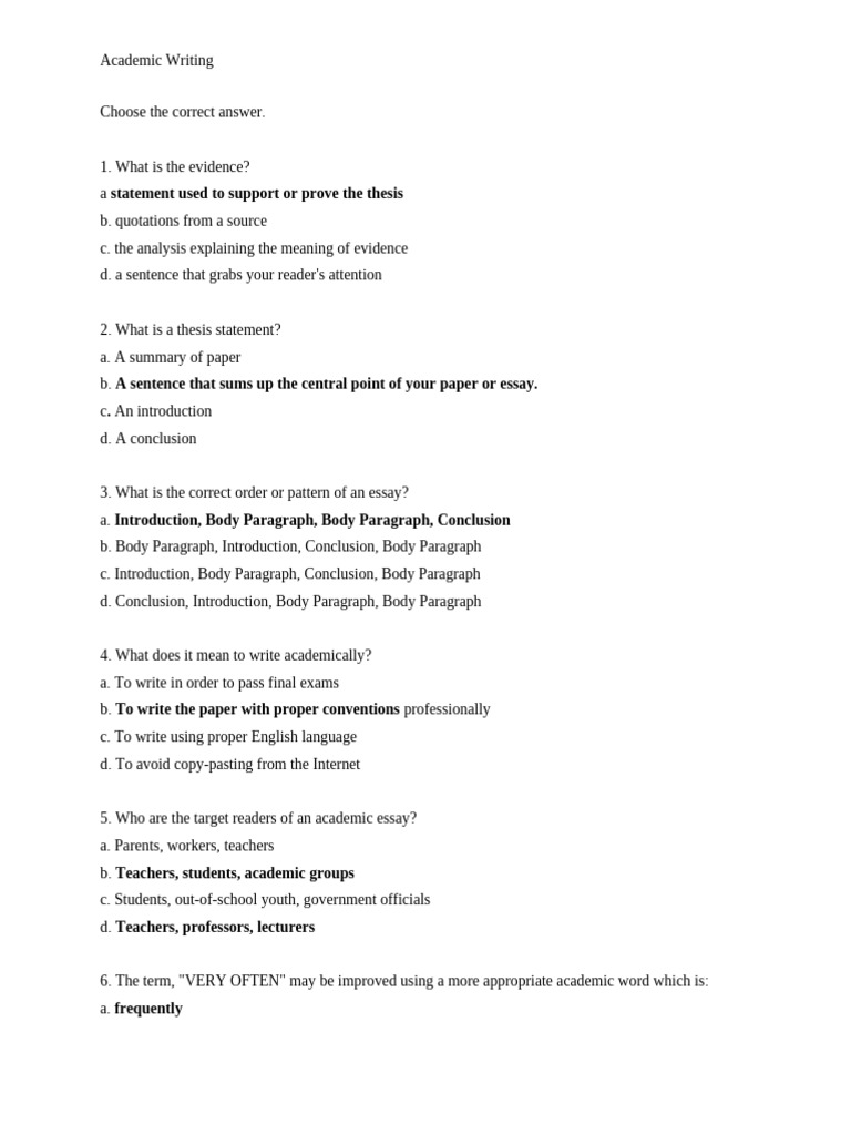 Academic Writing Quiz 1 | PDF