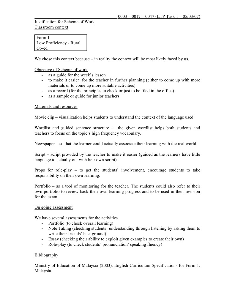 Justification for English Scheme of Work | PDF | Teachers | Learning