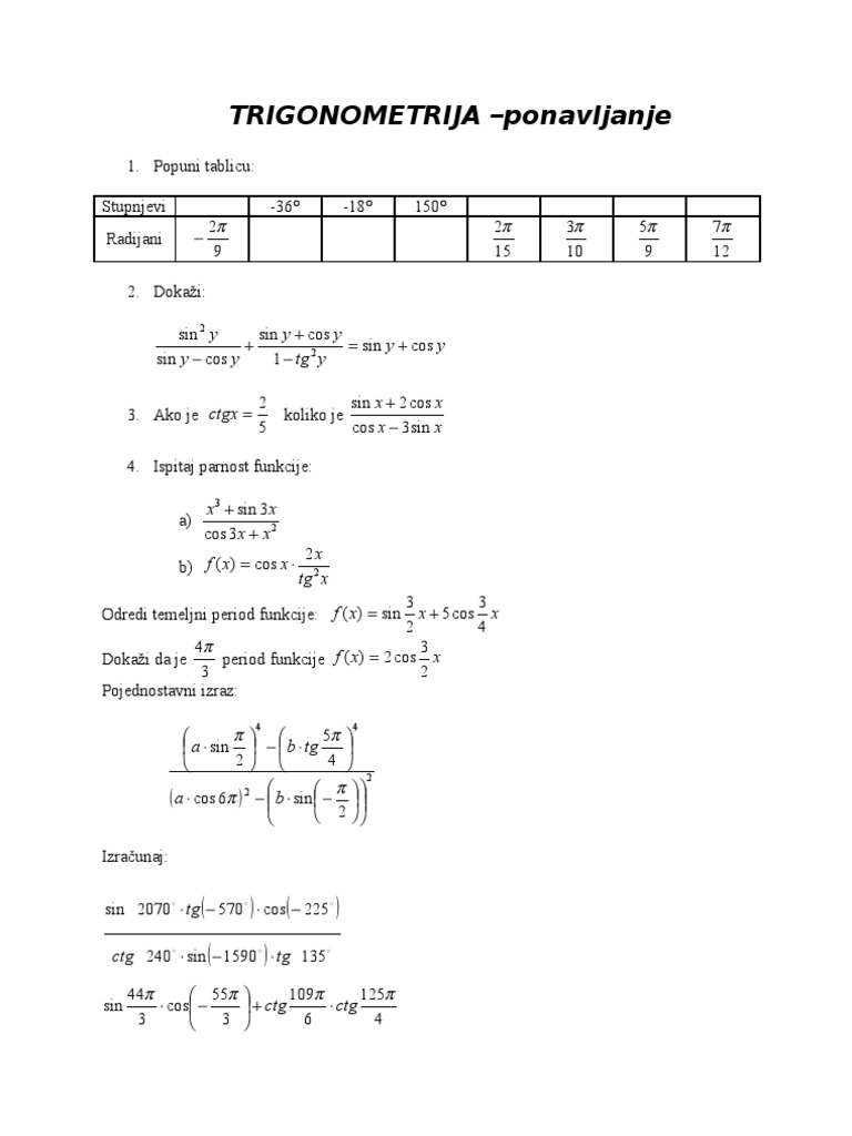 Zadaci - Trigonometrija | PDF
