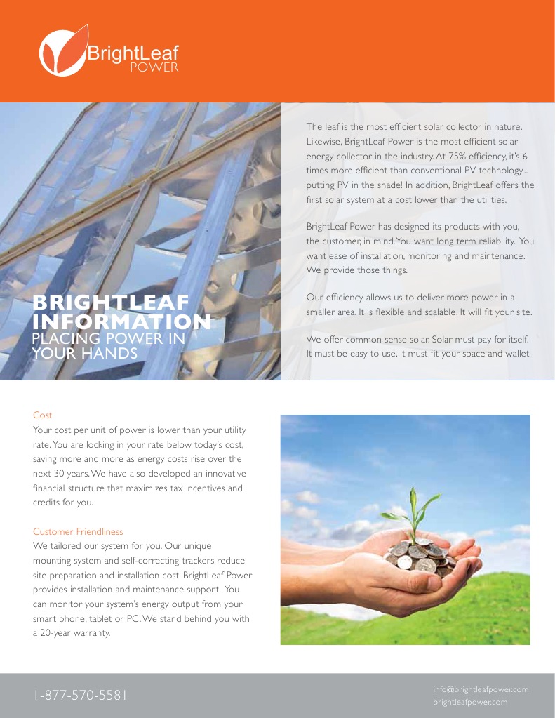 BrightLeaf Power GeneralBrochure Aug 12 | PDF | Solar Energy | Geothermal Energy