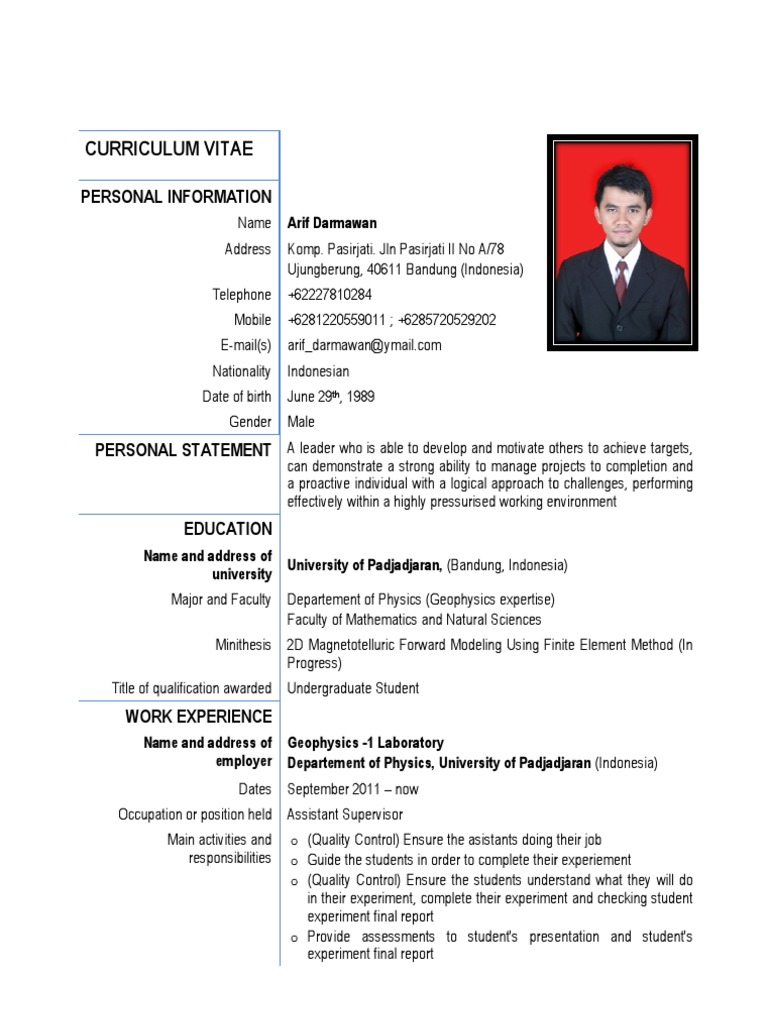 CV Arif Darmawan Last Update 20 Sept 2011 | PDF | Geophysics | Indonesia