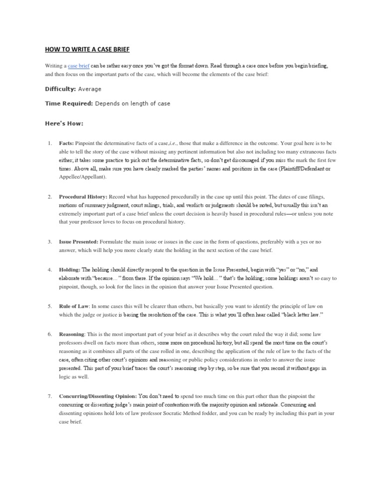 How To Write A Case Brief | Download Free PDF | Brief (Law) | Judgment ...
