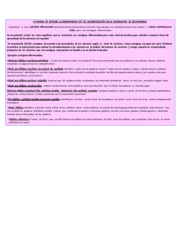 Recomendaciones Kit Consignas Diferenciadas | PDF | Palabra | Sílaba