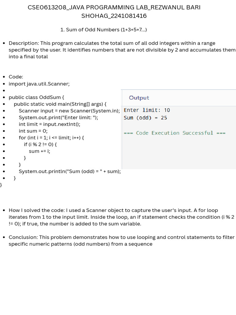 Cse0613208_java Programming Lab_rezwanul Bari Shohag_2241081416 | PDF ...