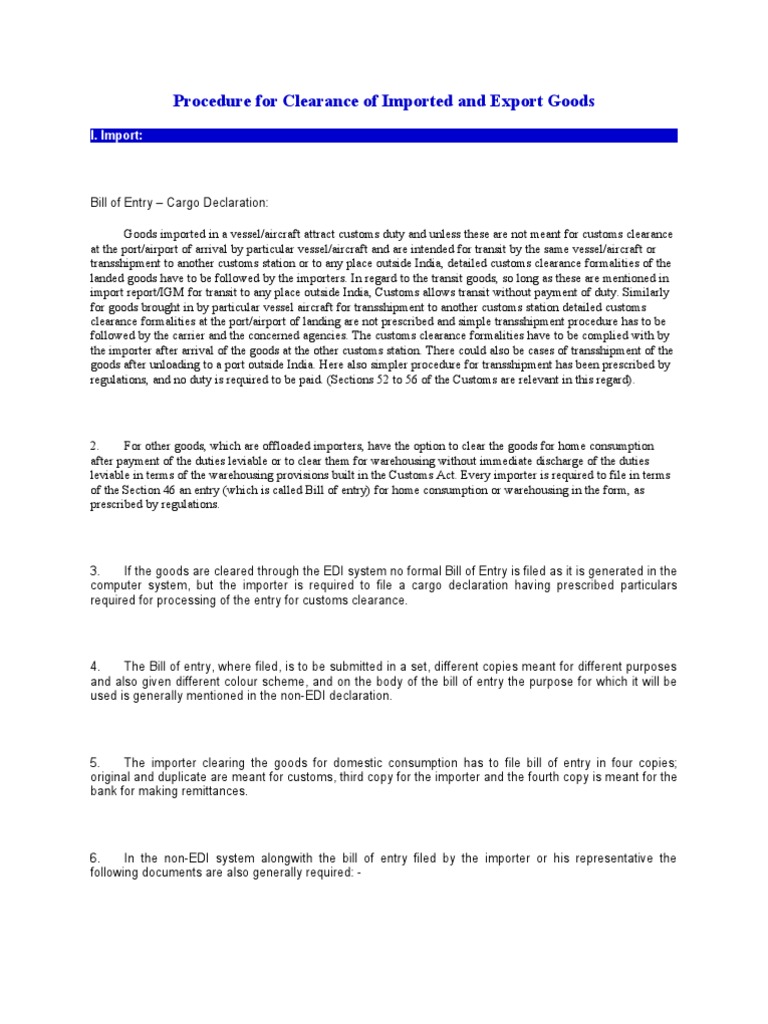 Customs Clearance Procedure for Imports | PDF