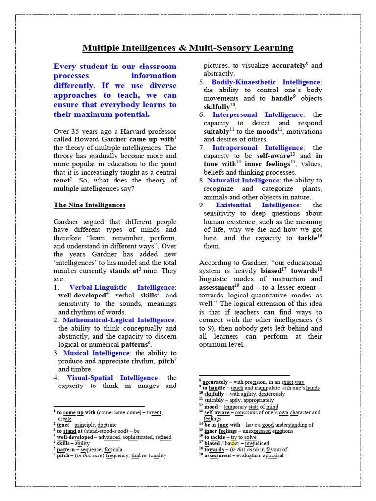 23313790-Multiple+Intelligences | PDF | Cognition | Cognitive Science