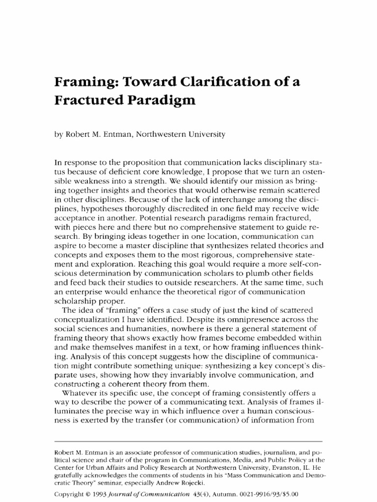 Entman Framing Toward Clarification of A Fractured Paradigm | PDF ...