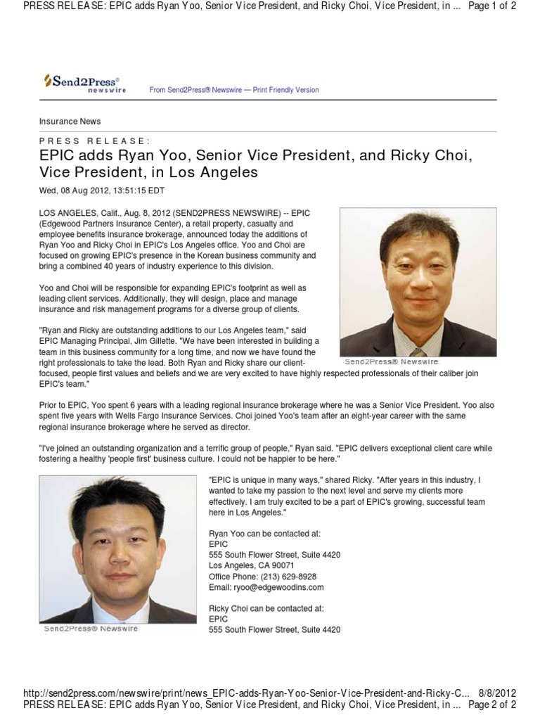EPIC Adds Ryan Yoo, Senior Vice President, and Ricky Choi, Vice ...