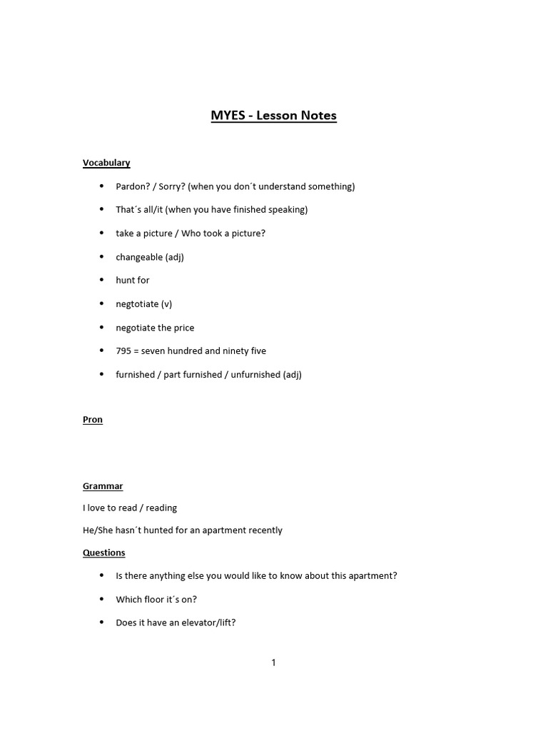 Lesson Notes | PDF
