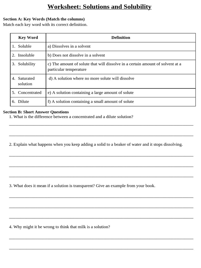 Worksheet_ Solutions and Solubility | PDF | Solubility | Chromatography