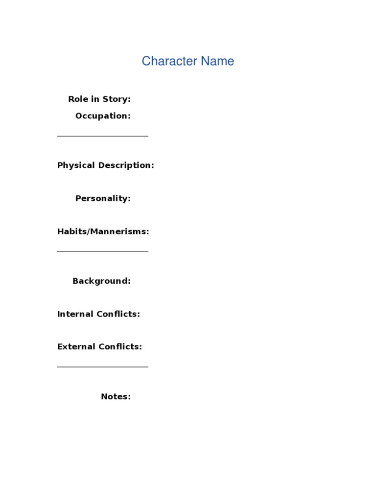 Character Profile Template Guide | PDF | General Fiction | Games ...