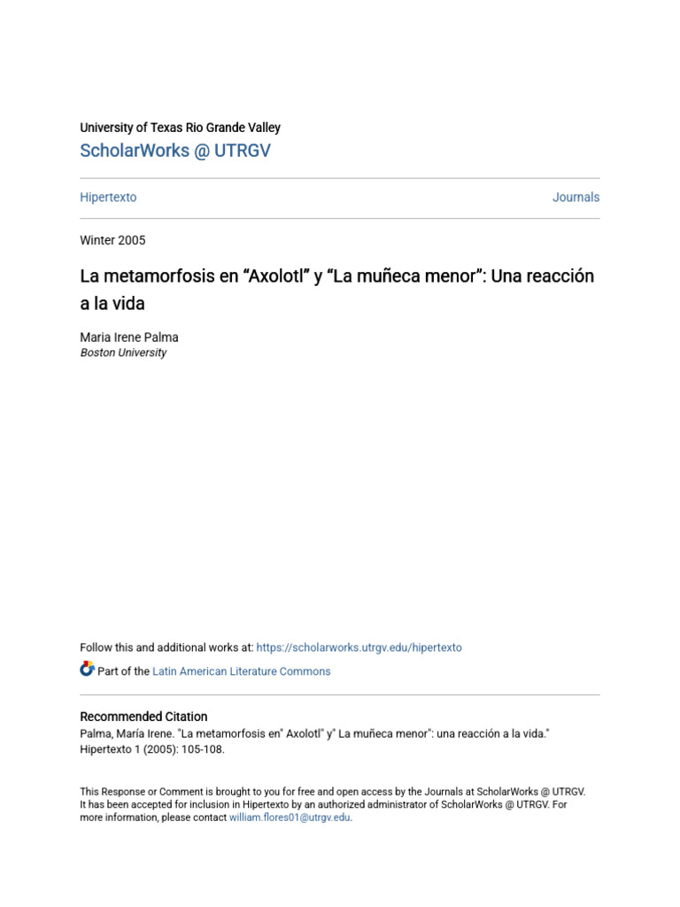La Metamorfosis en - Axolotl - y - La Muńeca Menor - Una Reacción A ...