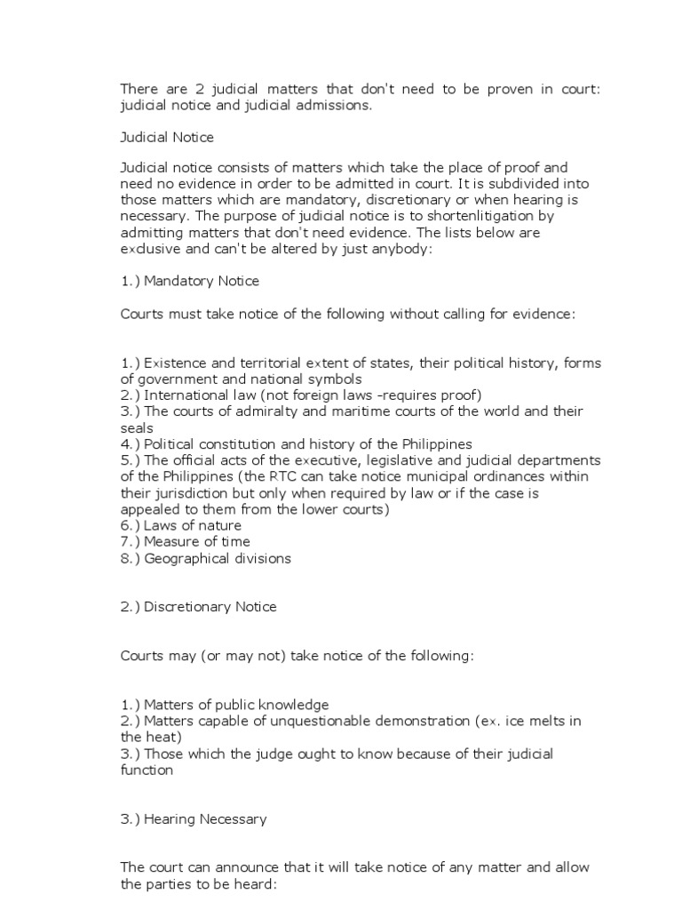 Judicial Notice N Admissions | PDF | Evidence (Law) | Justice