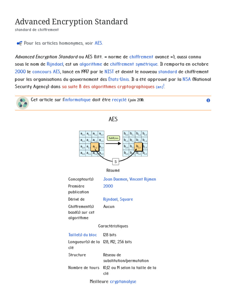 Advanced Encryption Standard — Wikipédia | PDF | Ingénierie ...